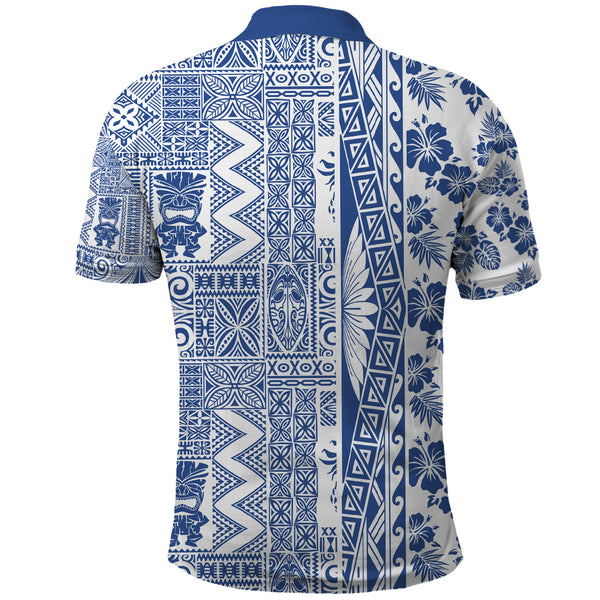 Hawaii Polo Shirt Aloha Tropical Plants Tribal Pattern Blue Version LT03