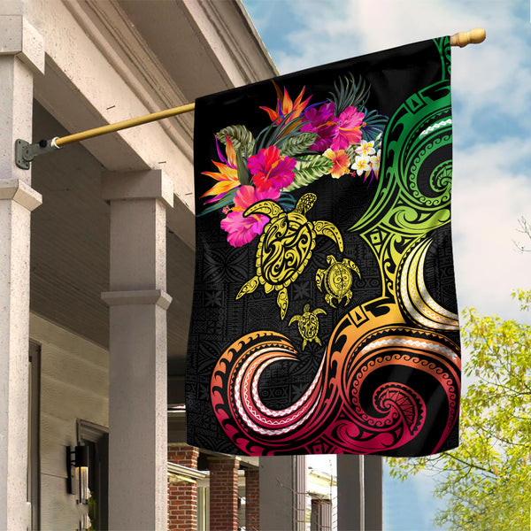 Hawaii Turtle Day Garden Flag Polynesian Tattoo and Hibiscus Flowers LT03