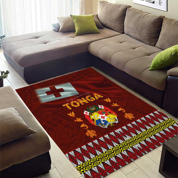 Tonga Independence Day Area Rug National Flag and Emblem with Ngatu Art ...