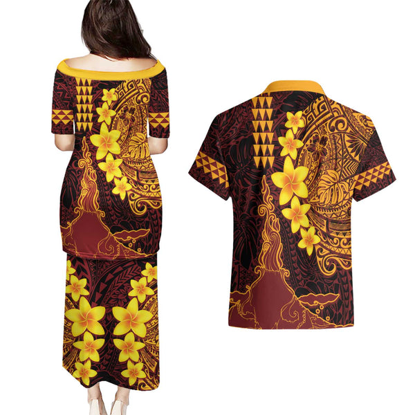 Hawaii Volcano Couples Matching Puletasi and Hawaiian Shirt Polynesian ...