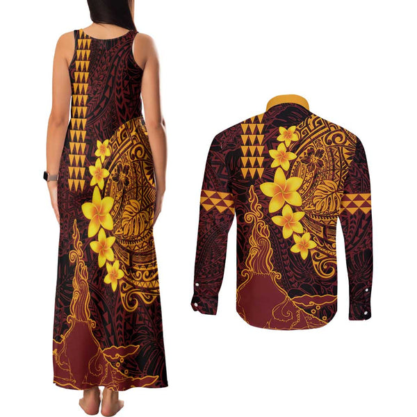 Hawaii Volcano Couples Matching Tank Maxi Dress and Long Sleeve Button ...