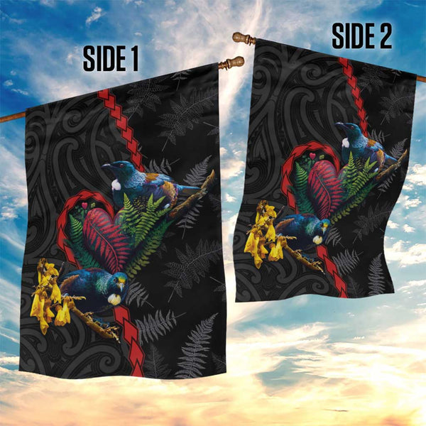 New Zealand Tui Birds Love Couple Garden Flag The Heart of Silver Fern ...