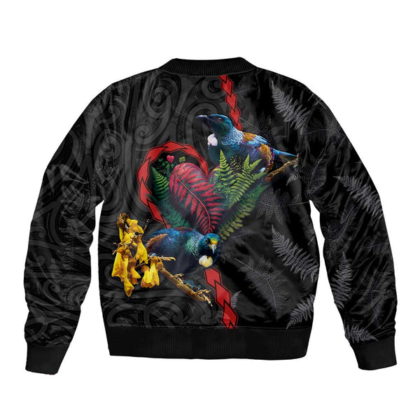 New Zealand Tui Birds Love Couple Sleeve Zip Bomber Jacket The Heart of ...