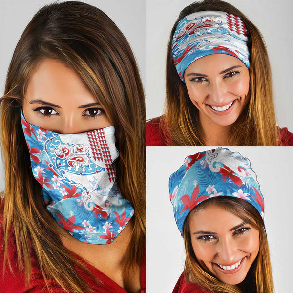 Hawaiian Tribal Manta Ray Neck Gaiter Kakau Tattoo and Flowers Surfing ...
