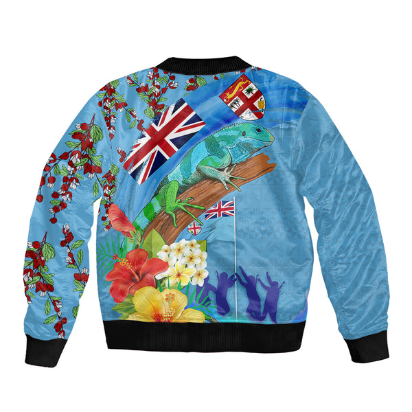 Fiji Day Bomber Jacket Tagimoucia Flower and Melanesia Pattern LT03