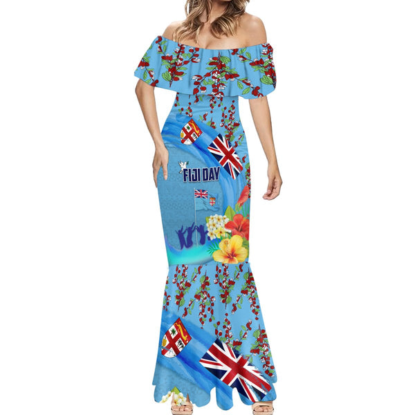 Fiji Day Mermaid Dress Tagimoucia Flower and Melanesia Pattern LT03