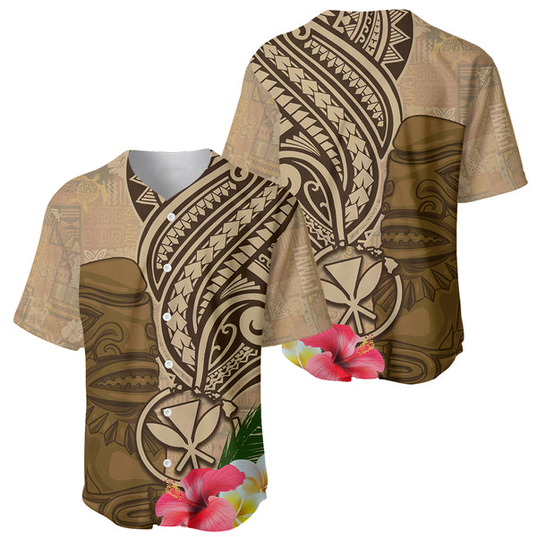 Hawaii Kanaloa Tiki Baseball Jersey Polynesian Tattoo and Tapa Pattern LT03