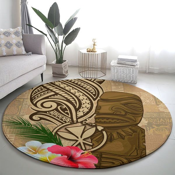 Hawaii Kanaloa Tiki Round Carpet Polynesian Tattoo and Tapa Pattern LT03