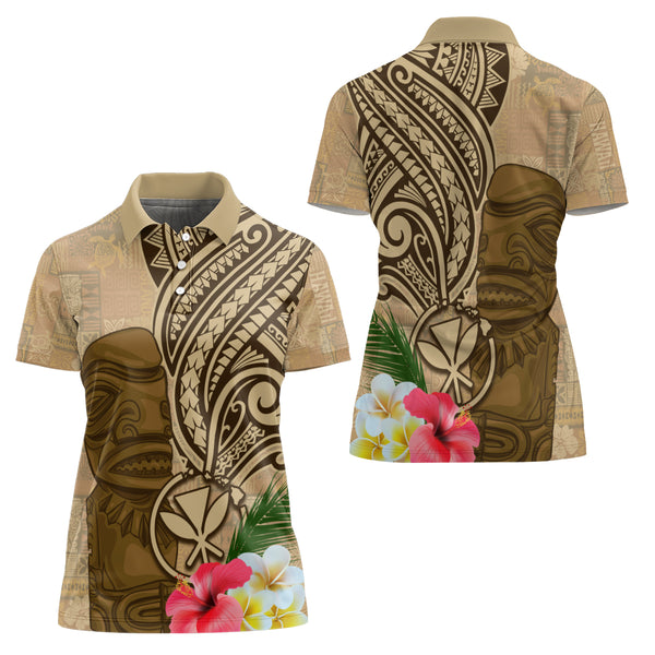 Hawaii Kanaloa Tiki Women Polo Shirt Polynesian Tattoo and Tapa Pattern ...
