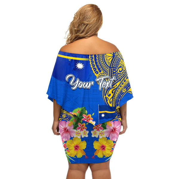 Personalised Nauru Independence Day Off Shoulder Short Dress Nauruan ...