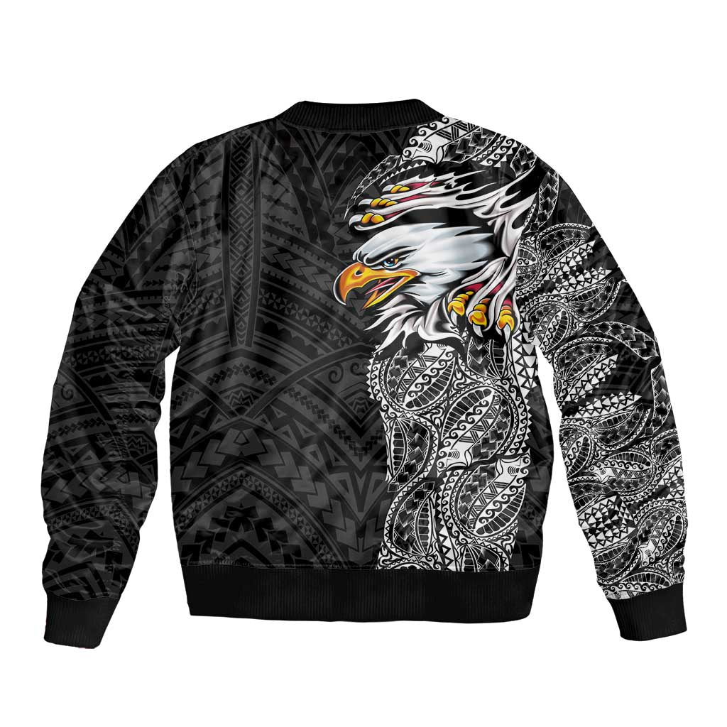 American Samoa Flag Day Bomber Jacket Tribal Tattoo with Eagle Black LT03