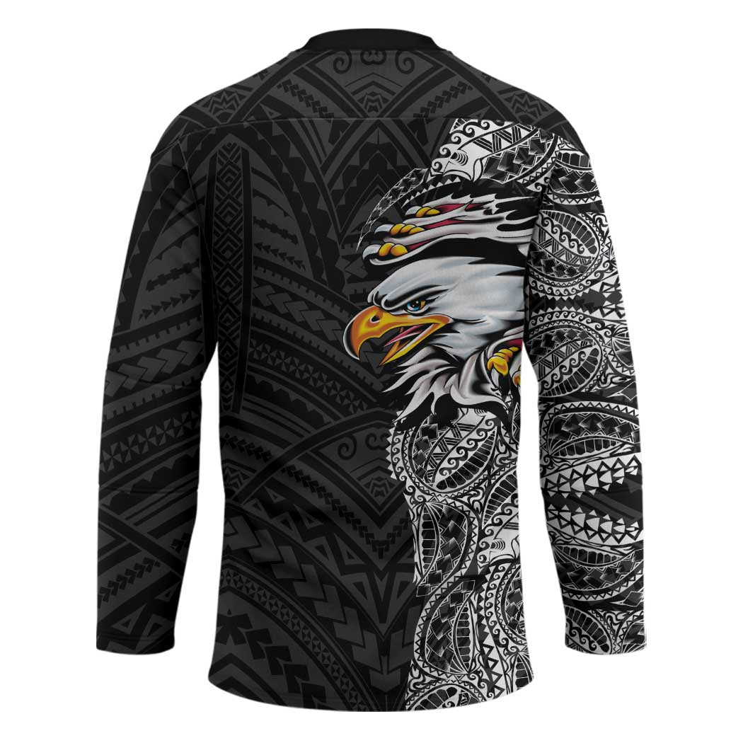 American Samoa Flag Day Hockey Jersey Tribal Tattoo with Eagle Black LT03