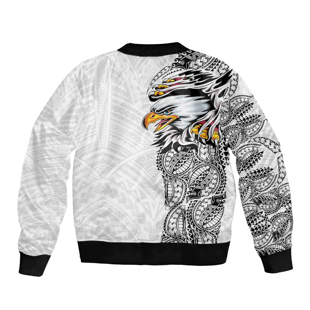 American Samoa Flag Day Bomber Jacket Tribal Tattoo with Eagle White LT03
