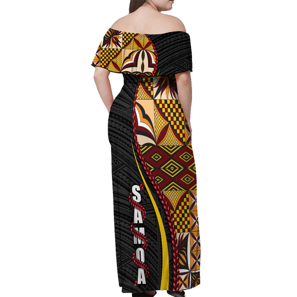Samoa Siapo Ula Fala Off Shoulder Maxi Dress Polynesian Tribal Pattern LT03