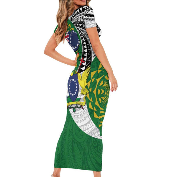 Cook Islands Independence Day Short Sleeve Bodycon Dress National Flag ...