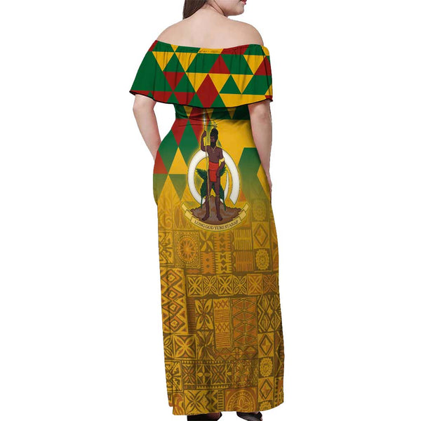 Melanesian Vanuatu Off Shoulder Maxi Dress With Tapa Tribal Pattern and ...