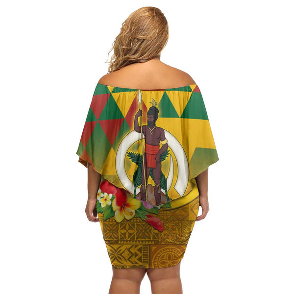 Melanesian Vanuatu Off Shoulder Short Dress With Tapa Tribal Pattern ...