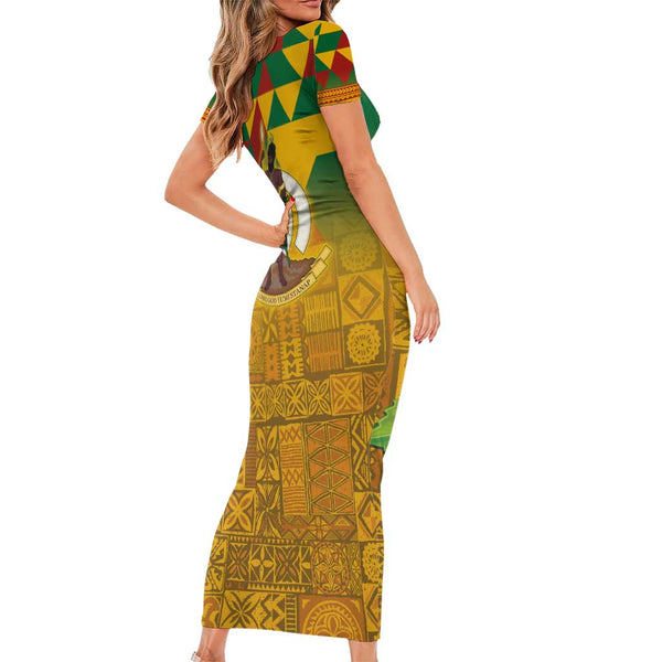 Melanesian Vanuatu Short Sleeve Bodycon Dress With Tapa Tribal Pattern ...