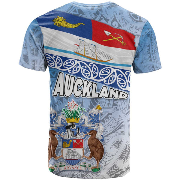 New Zealand Auckland T Shirt Auckland's Flag and Coat of Arms - Koru ...