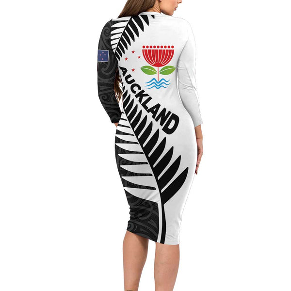New Zealand Auckland Long Sleeve Bodycon Dress Auckland's Emblem and ...