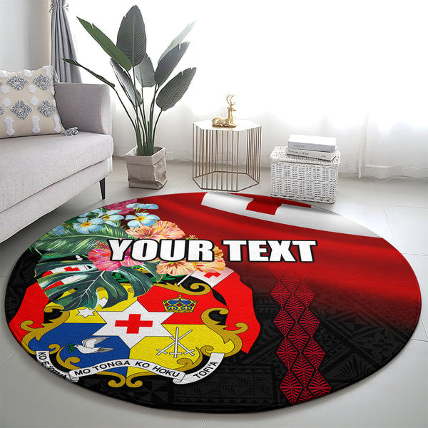 Personalised Tonga Emancipation Day Round Carpet Flag Map and Hibiscus ...