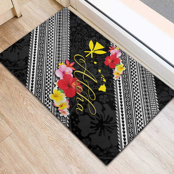 Aloha Hawaii Hibiscus and Plumeria Flowers Rubber Doormat Kanaka Maoli ...