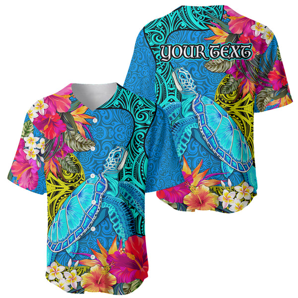 Custom Polynesian Baseball Jersey The Turtle Jung Flower with Maori ...