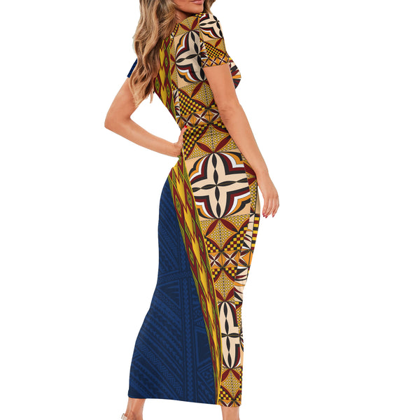 Samoan Siapo Short Sleeve Bodycon Dress Tatau Pattern Half Style LT03