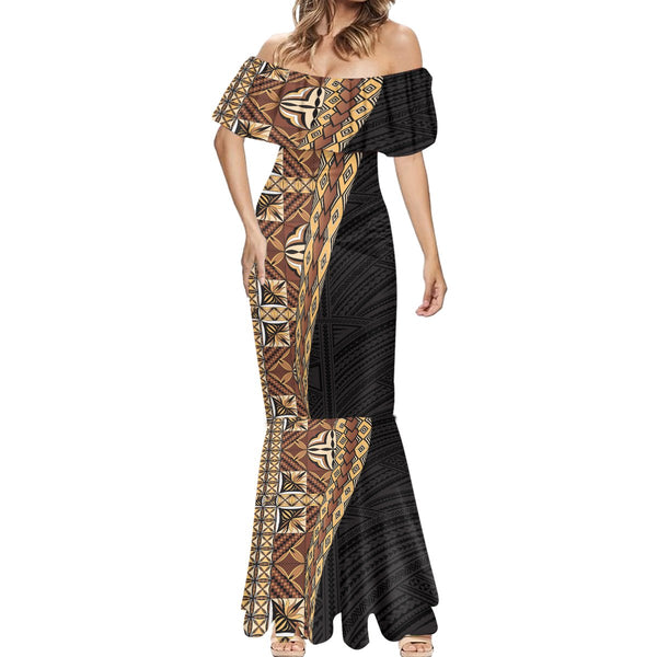 Samoan Siapo Mermaid Dress Tatau Pattern Half Style Retro Mode LT03