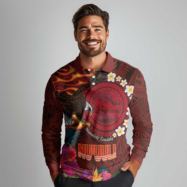 American Samoa Manulele Tausala Nu'uuli Long Sleeve Polo Shirt Tatau ...