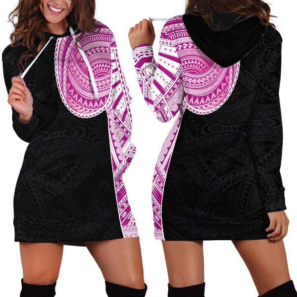 Samoan Art Tattoo Polynesian Pattern Hoodie Dress Pink Out Color LT03