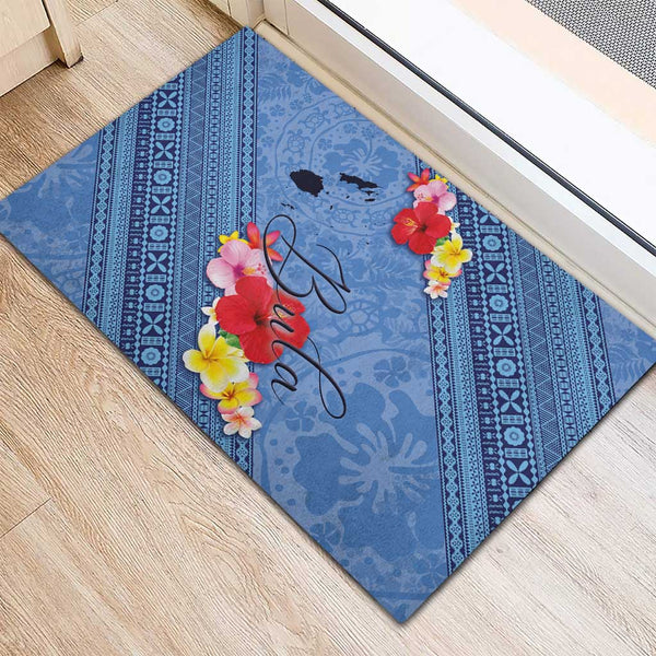 Bula Fiji Hibiscus and Plumeria Flowers Rubber Doormat Tapa Tattoo ...