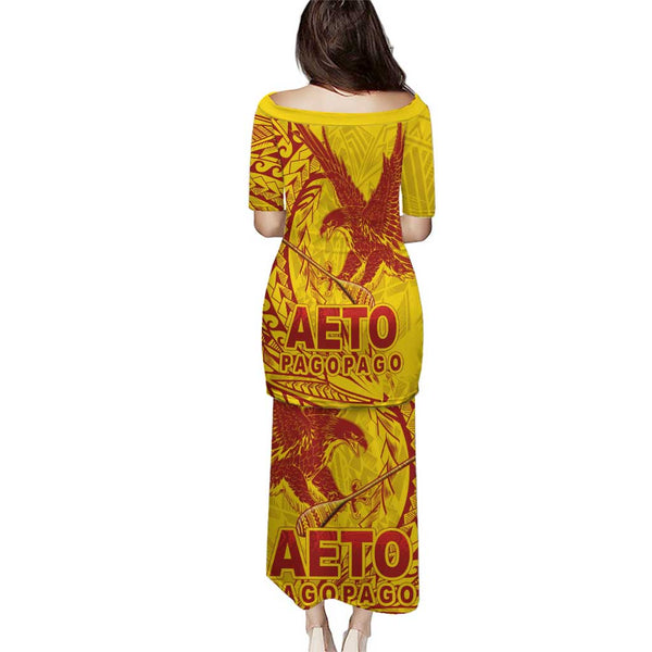 American Samoa Pago Pago Aeto Puletasi Wingstyle Red-Gold Color LT03