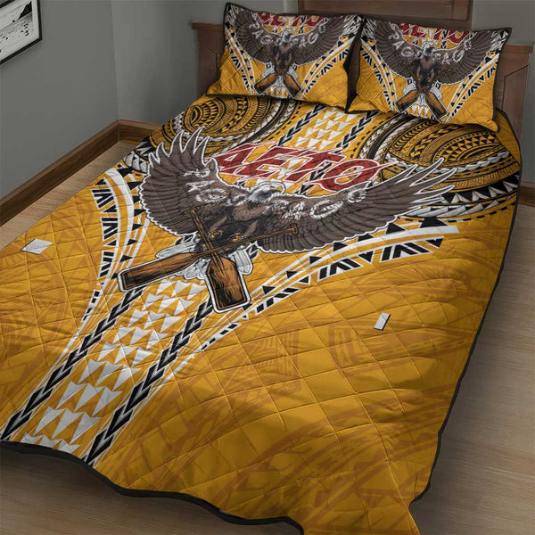 American Samoa Pago Pago Aeto Quilt Bed Set Bald Eagle with Polynesian ...