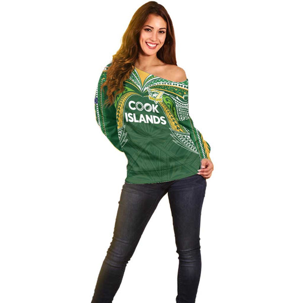 Custom Cook Islands Rugby League Off Shoulder Sweater Tatau Tribal ...