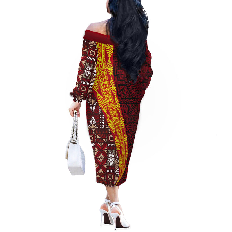 Tonga Feletoa Kupesi Fakatonga Off The Shoulder Long Sleeve Dress LT03