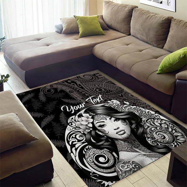 Custom New Zealand Women's Day Area Rug Maori Tribal Girl and Silver ...