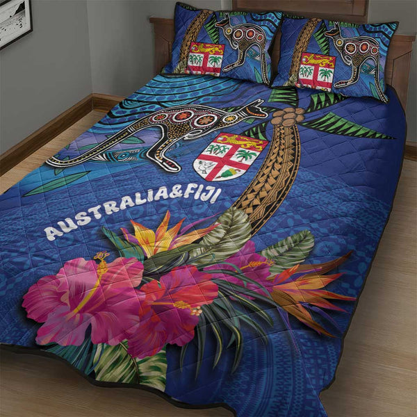 Fiji and Australia Together Quilt Bed Set Aboriginal Kangaroo and Tapa ...