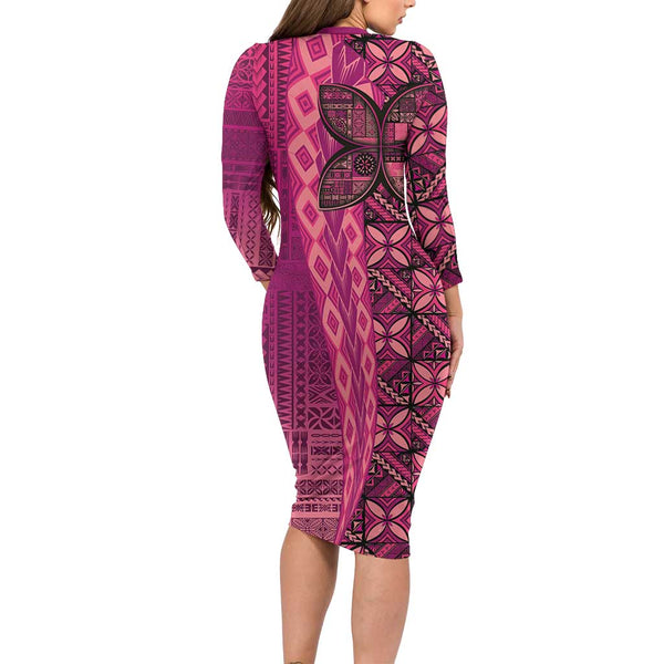 Samoan Pacific Tribal Flower Geometric Art Tattoos Long Sleeve Bodycon ...