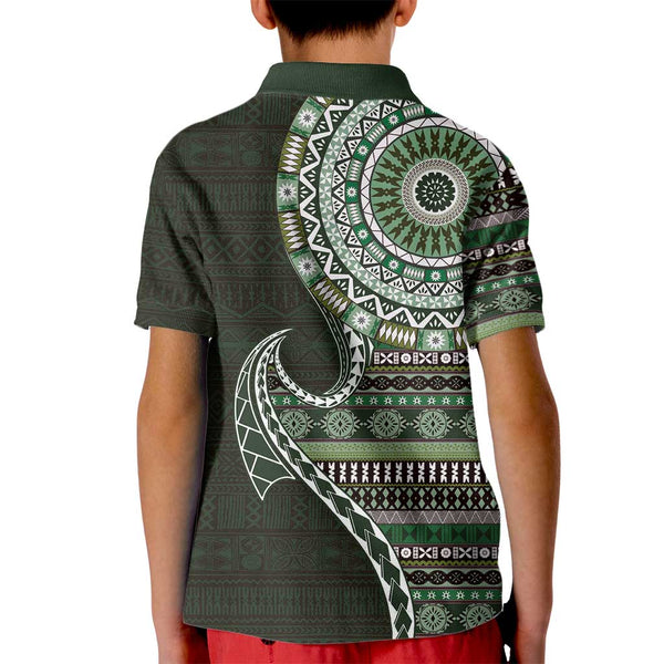 Fijian Masi Tribal Tattoos Art Pattern Kid Polo Shirt Green Color Half ...