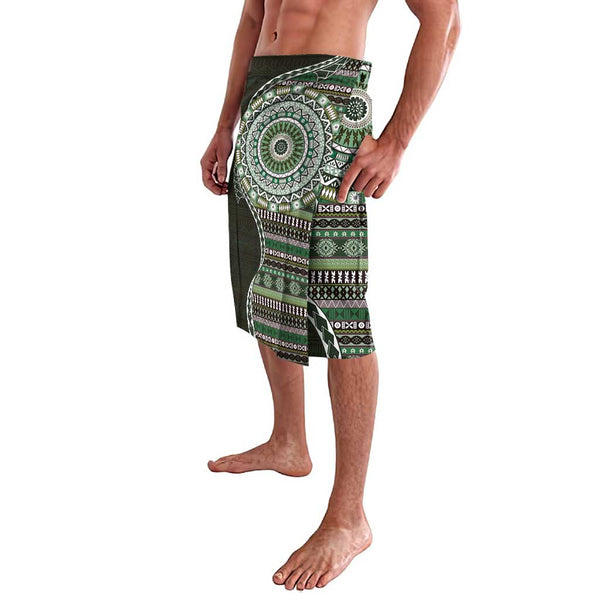 Fijian Masi Tribal Tattoos Art Pattern Lavalava Green Color Half Style LT03