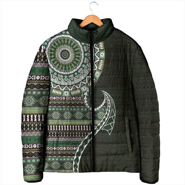 Fijian Masi Tribal Tattoos Art Pattern Padded Jacket Green Color Half ...