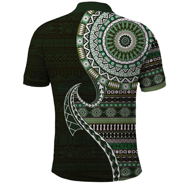 Fijian Masi Tribal Tattoos Art Pattern Polo Shirt Green Color Half ...
