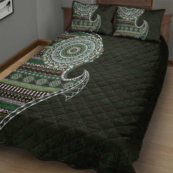 Fijian Masi Tribal Tattoos Art Pattern Quilt Bed Set Green Color Half ...