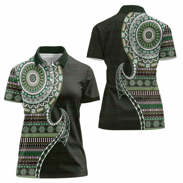 Fijian Masi Tribal Tattoos Art Pattern Women Polo Shirt Green Color ...