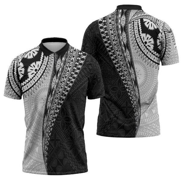 Fijian Masi Tattoos Zipper Polo Shirt with Tapa Tribal Pattern LT03
