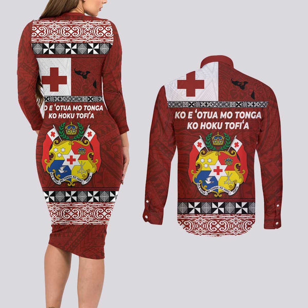Tongan Culture Couples Matching Long Sleeve Bodycon Dress and Long ...