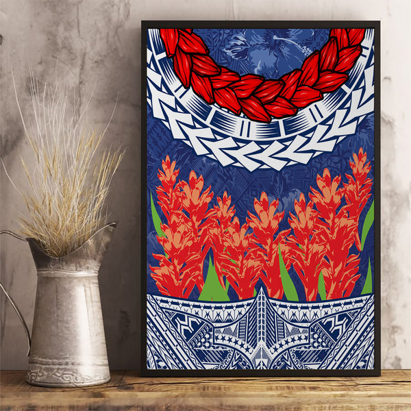 Samoan Tapa Canvas Wall Art Ula Fala and Teuila Flower LT03