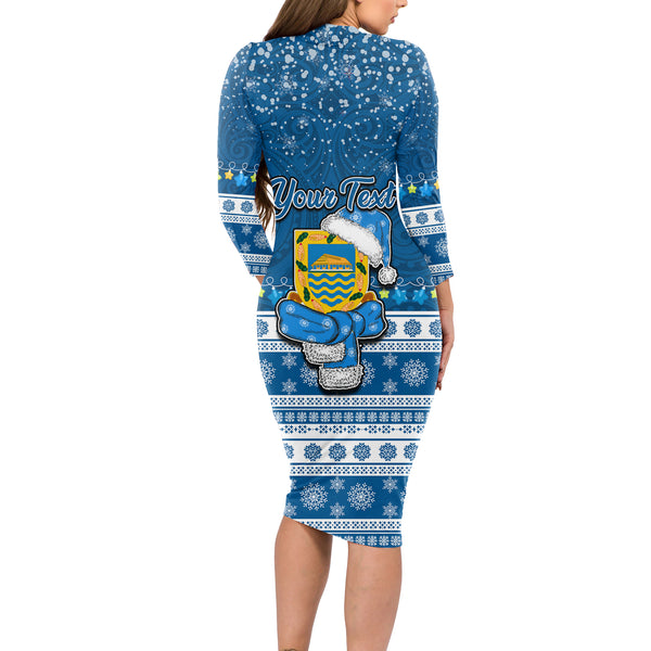 Personalised Tuvalu Christmas Long Sleeve Bodycon Dress Snowman Hugs ...