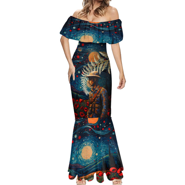 New Zealand Soldier ANZAC Day Mermaid Dress Silver Fern Starry Night ...